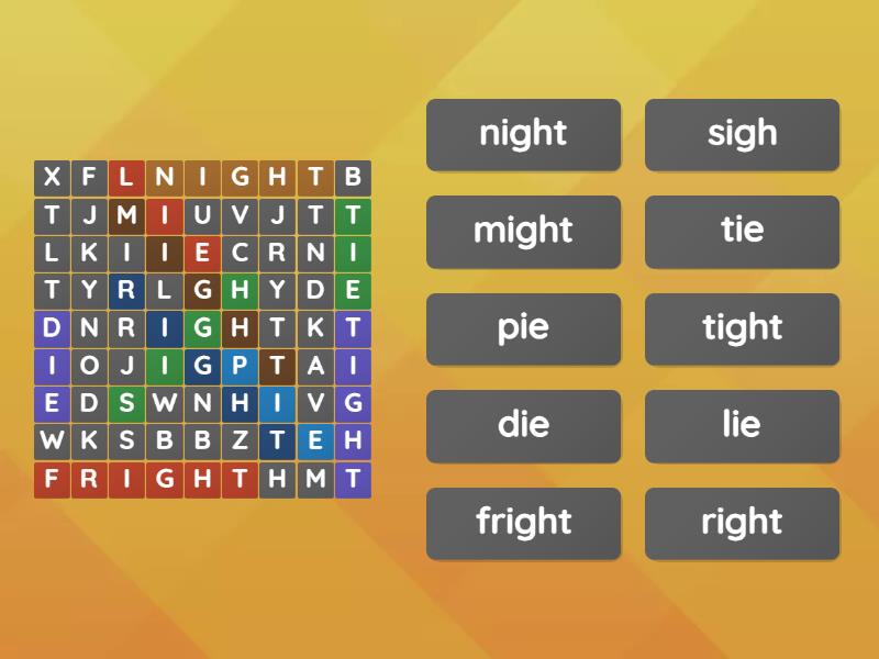 Spelling 3/19 vowel teams ie, igh - Wordsearch