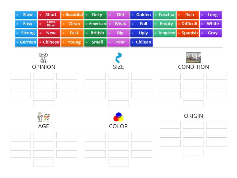 Adjective type and order - Group sort