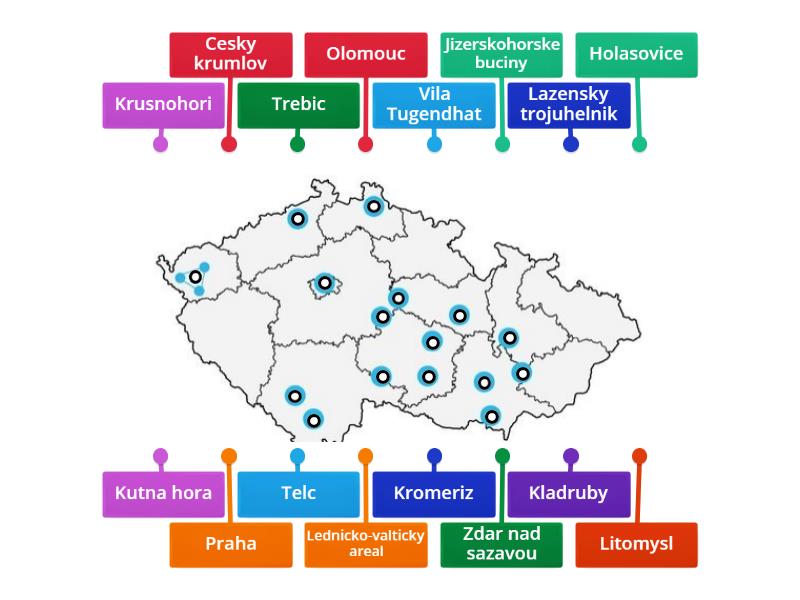 Pamatky UNESCO slepa mapa - Labelled diagram