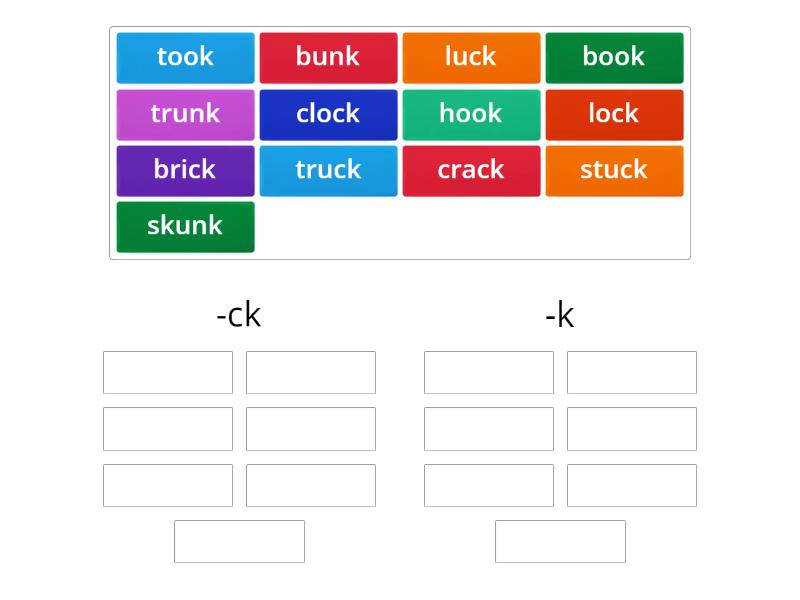 When to use -k or -ck at the end of a word - Group sort