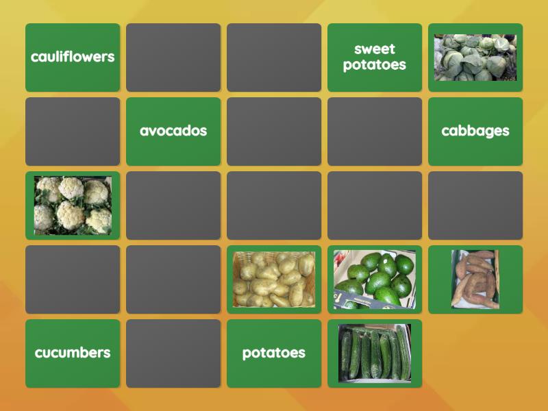 05c Vegetables 3 (all 12 items) from Racing to English - Matching pairs