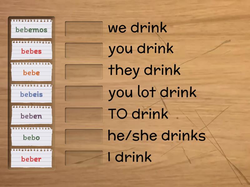 Conjugate regular verbs in -er (beber = to drink) - Une las parejas