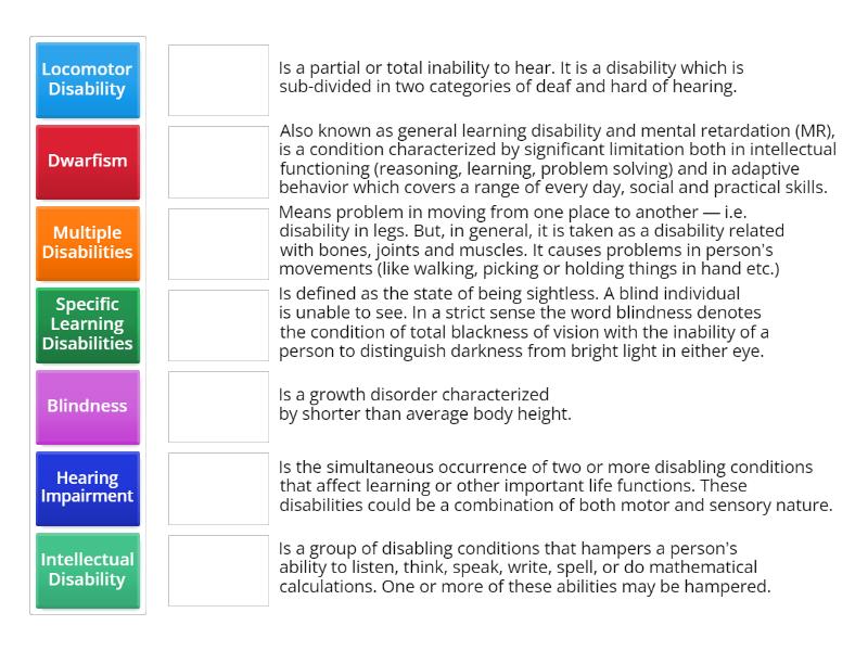 TYPES OF DISABILITIES - Match up