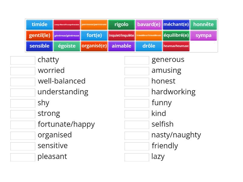 JEA personality adjectives - Match up