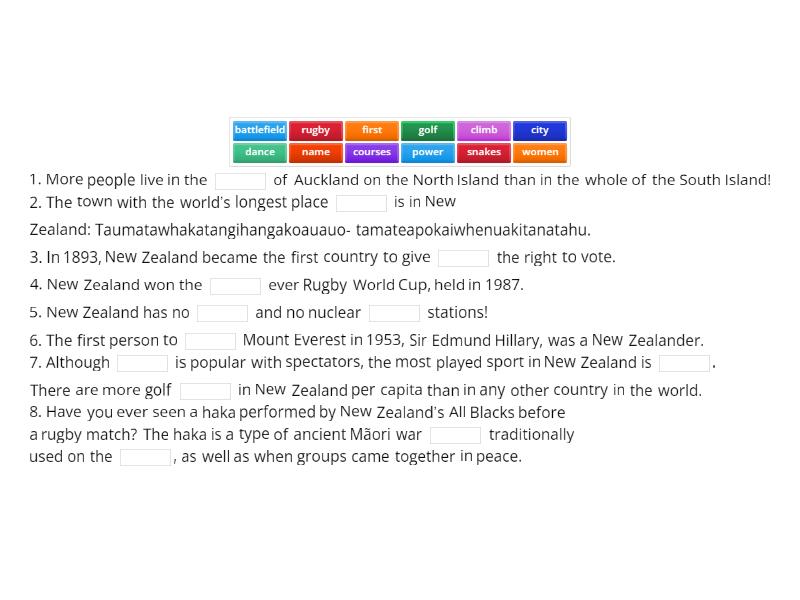 New Zealand - Complete the sentence