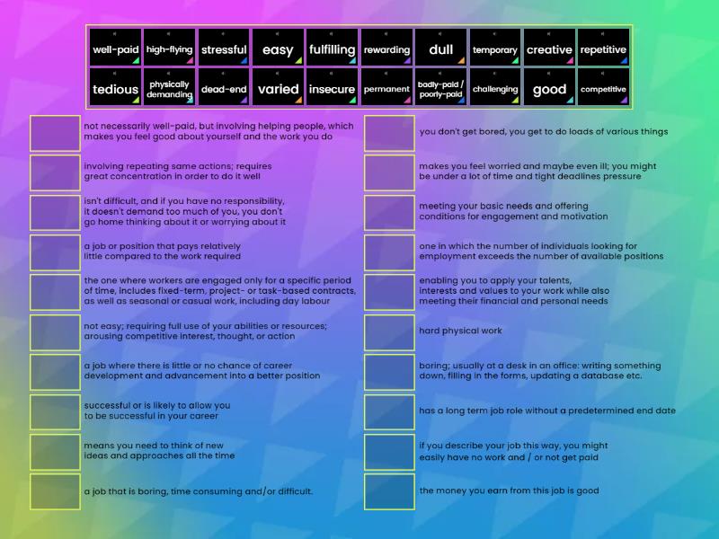 Describing Jobs: Adjectives - Match up