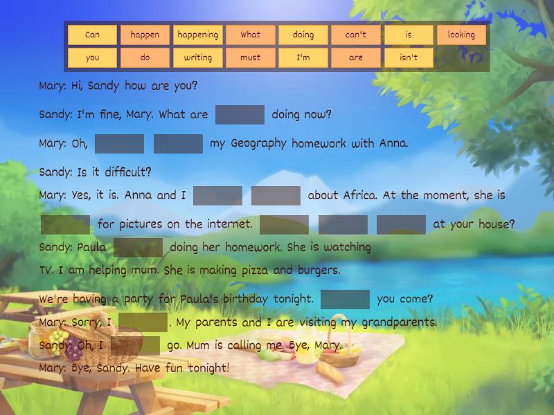 Present Continuous Dialogue - Complete the sentence