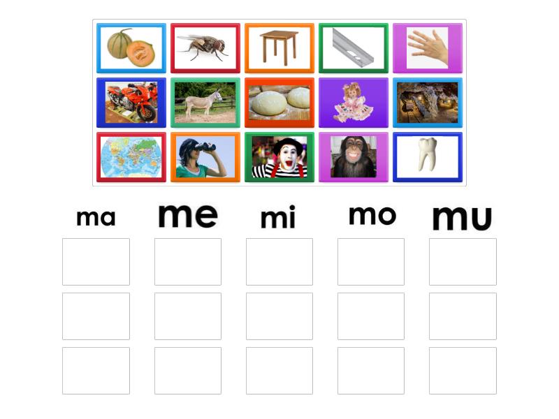 Construccion de palabras con los fonemas (ma,me,mi,mo,mu) - Group sort