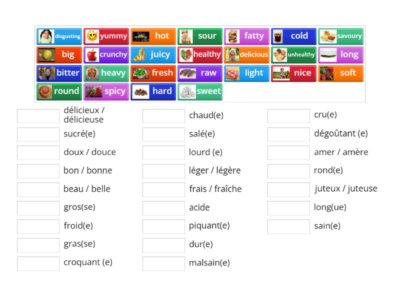 FR1 - La nourriture: les adjectifs - Match up