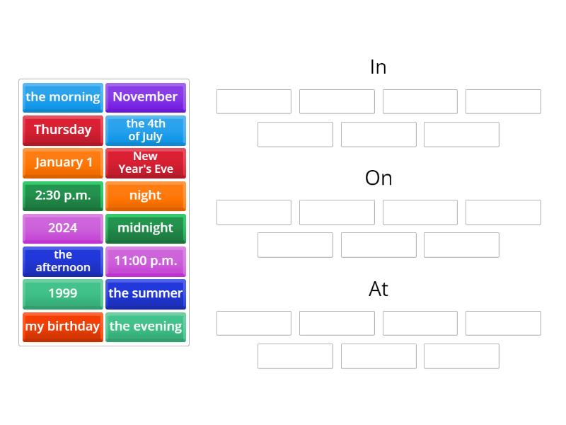 Prepositions of Time Sort - Group sort
