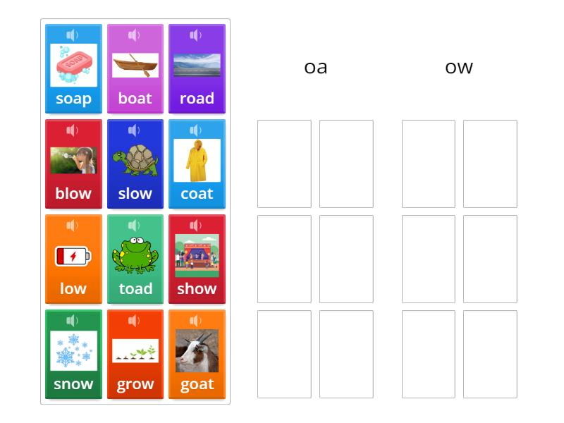 Long o: oa and ow Sorting - Group sort