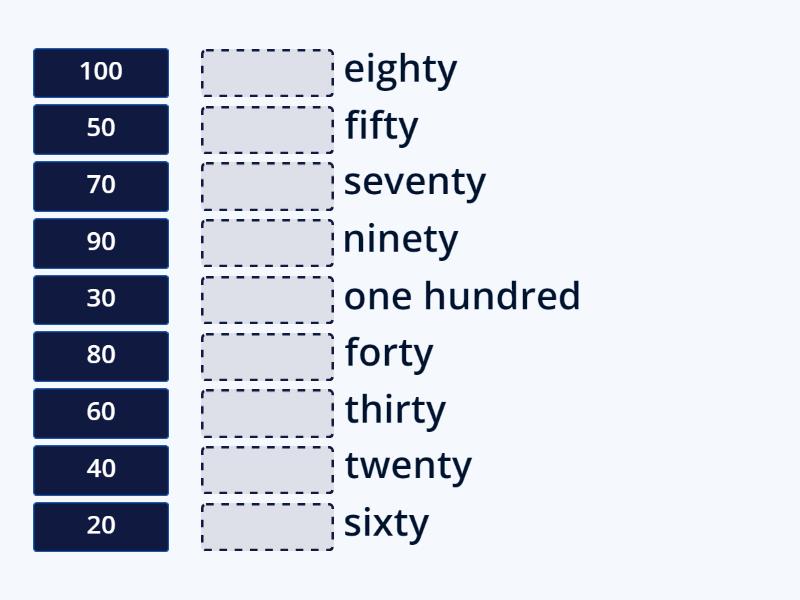 Numbers 20-90 - Match up