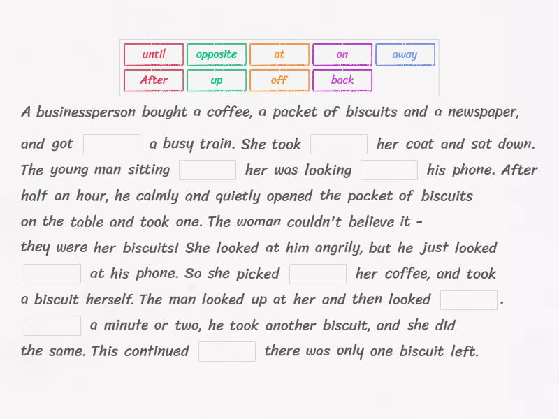 Prepositions (text) - Complete the sentence