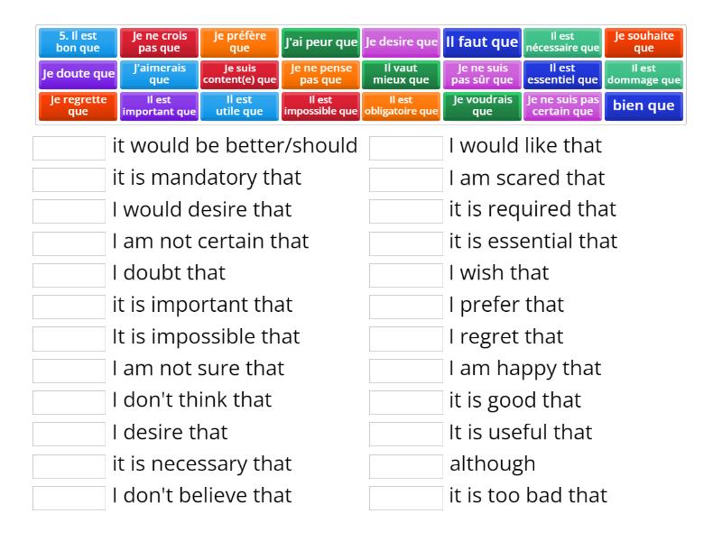 French subjunctive mood triggers - Match up