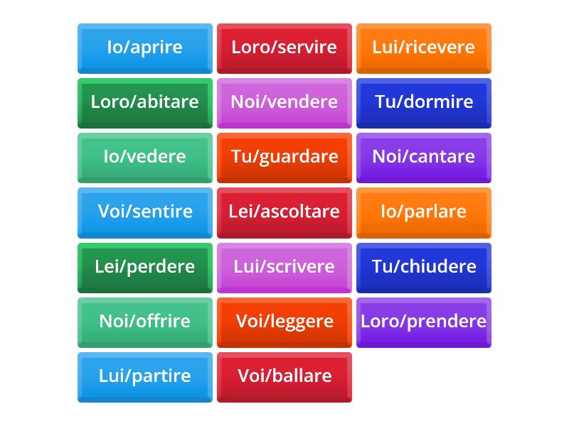 Presente verbi -are, -ere, -ire - Fichas giratorias