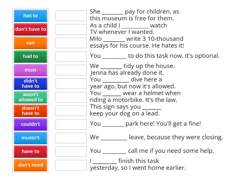 Modal Verbs - Sentence Gap-fill - Match up
