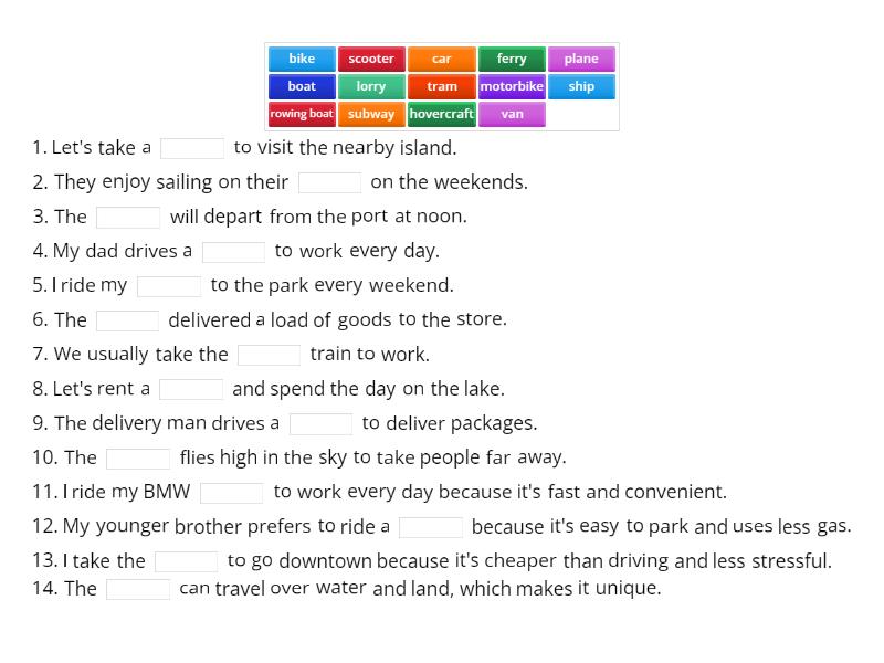 so a2 6b transport exercise - Complete the sentence