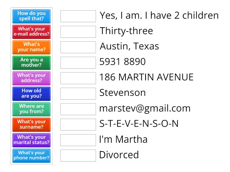 PERSONAL INFORMATION: MATCH - Match up