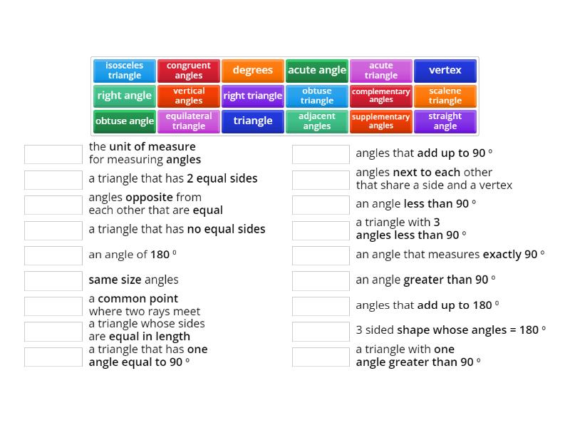 Geometry Vocabulary: angles and triangles - Match up
