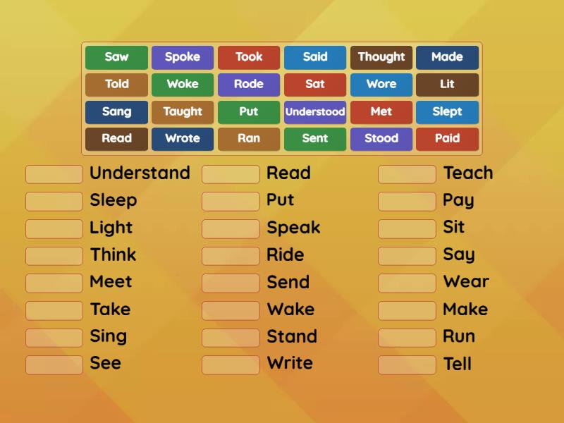 Think Starters: Irregular verbs list B - Match up