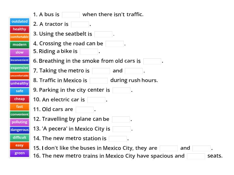 A1: Transport adjectives - Complete the sentence