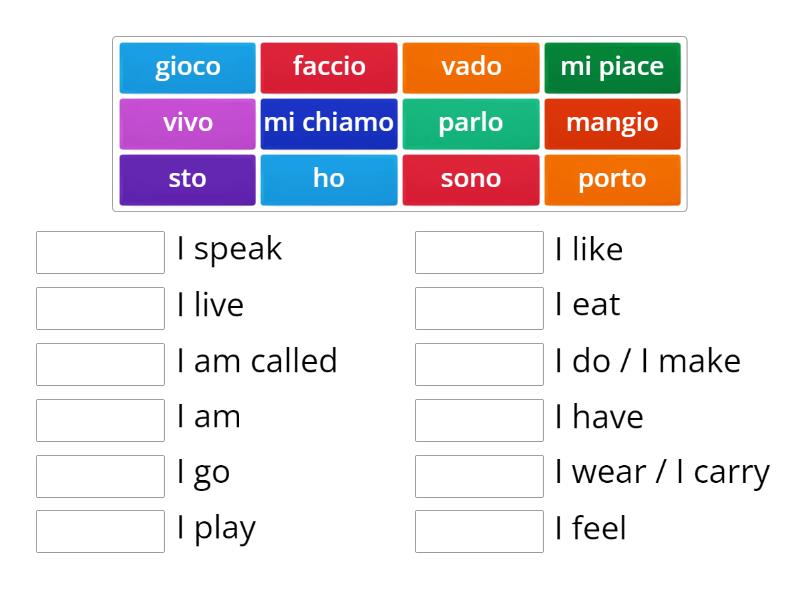 Match the Italian verbs to their English translations. - Match up