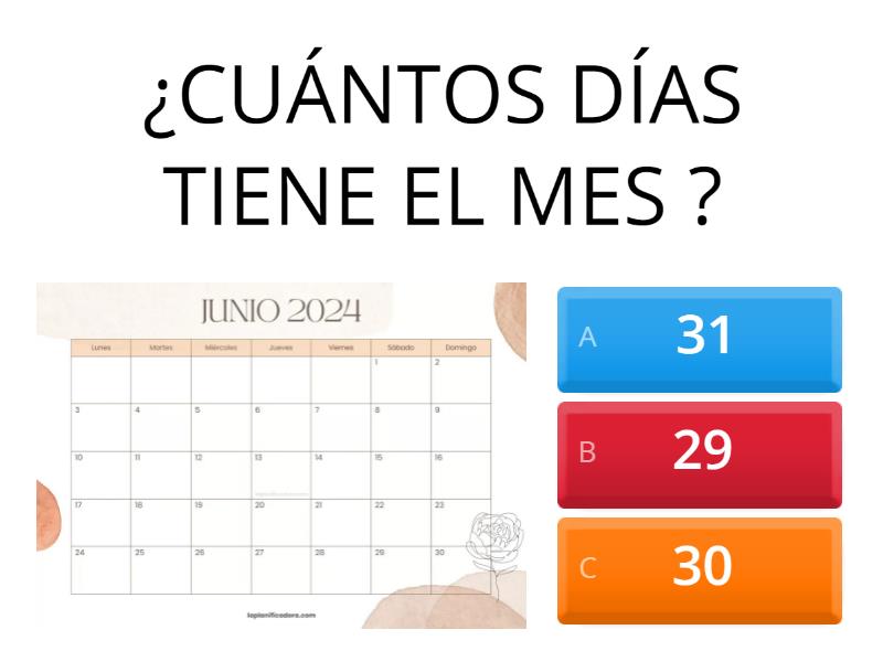 CALENDARIO JUNIO. - Quiz
