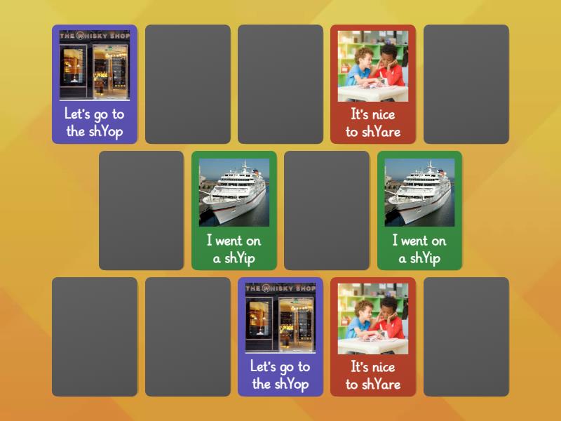 sh initial words - lips like a fish , "y" after SH - Matching pairs