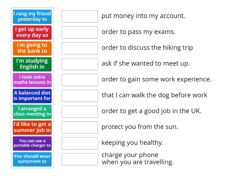 RM B1 7C Grammar 1 Expressing Purpose - Une las parejas