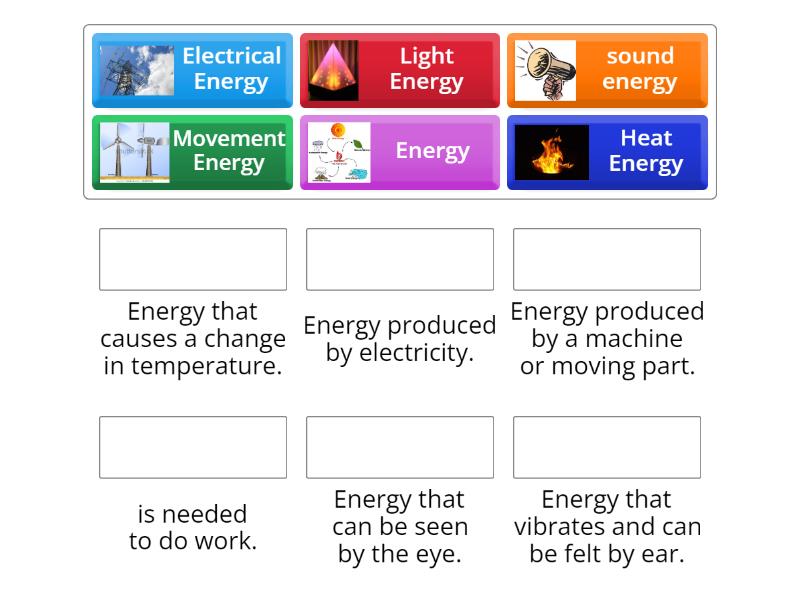 types of energy - grade 3 - Match up