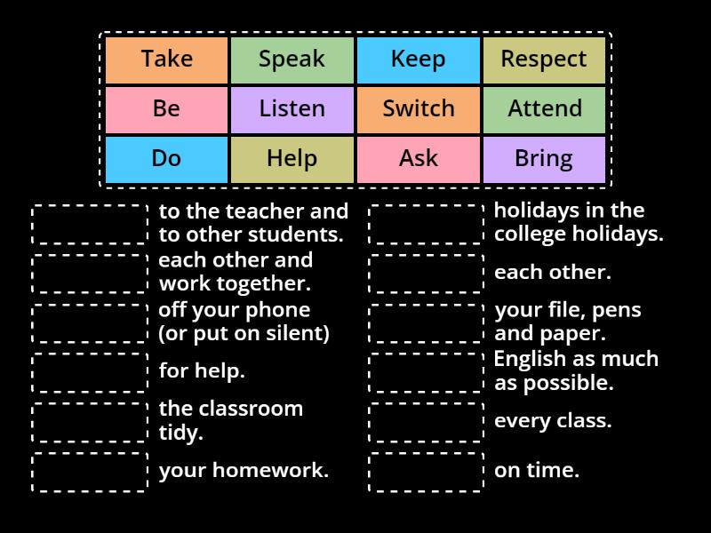 Class Rules - ESOL Induction - Match up