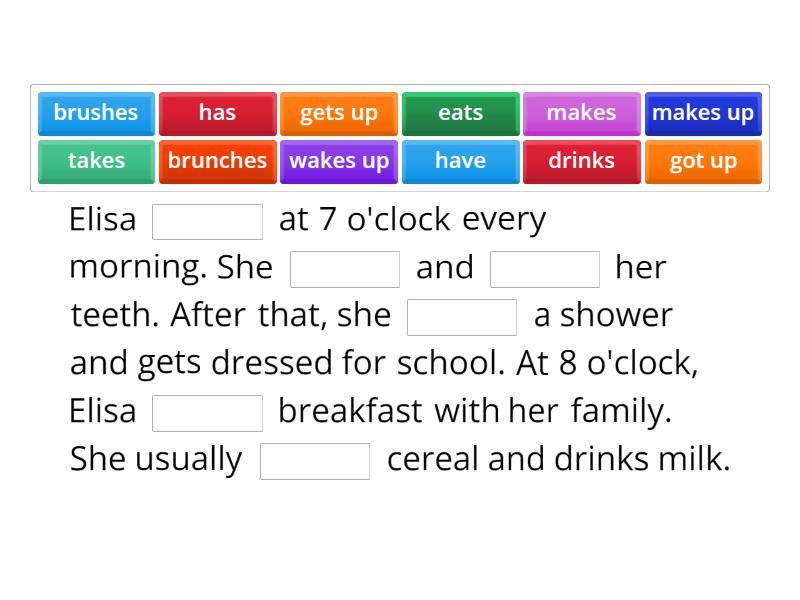 daily routines text - Complete the sentence