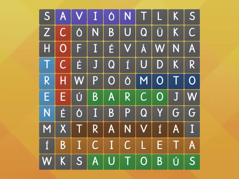Medios de transportes - Sopa de letras