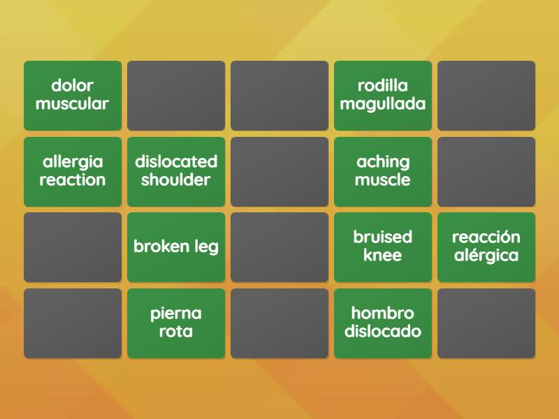 Vocabulario: Aches and Pains - Parejas