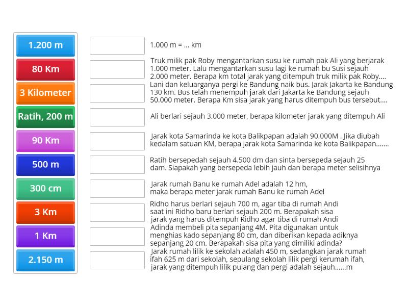 soal satuan jarak - Match up