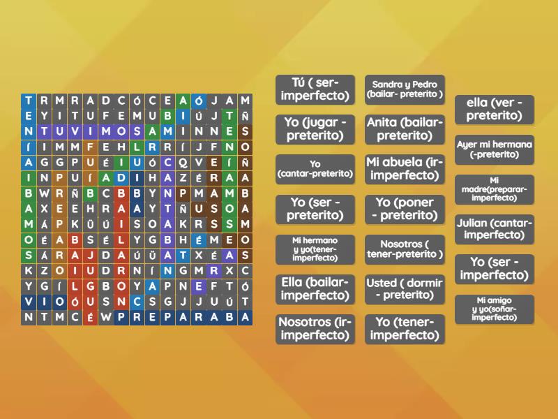 Preterito VS Preterito Imperfecto - Wordsearch