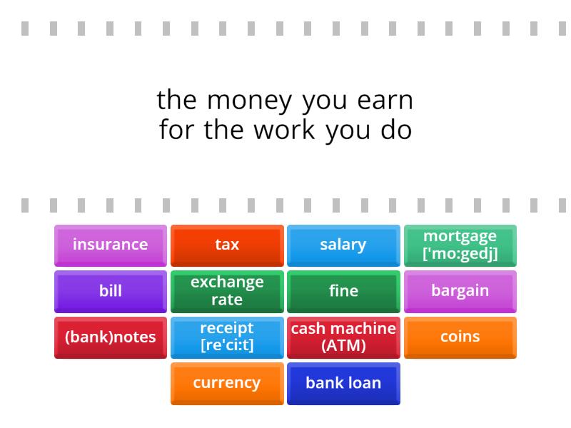 Money nouns (practice) Int - Find the match