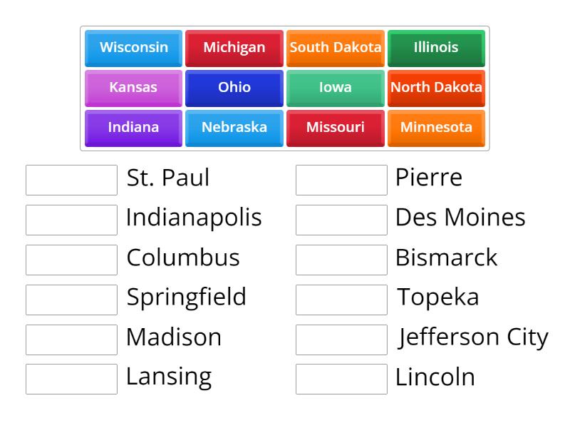 Midwest Region State Capitals - Match up