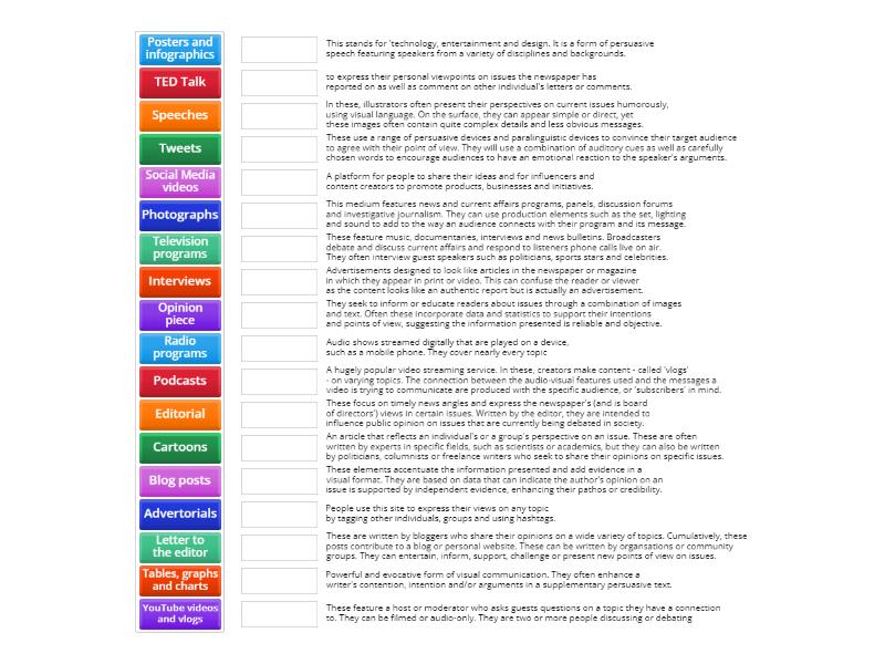 VCE Analysing Argument Text Types (written and audio-visual) - Match up