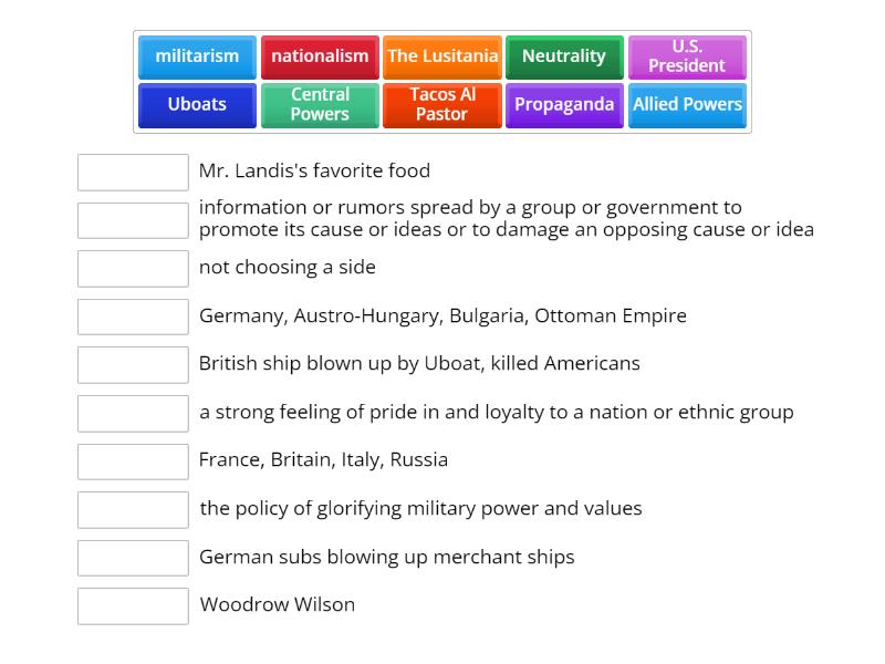 WW1 - Causes - Match up