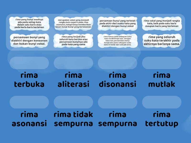 jenis jenis rima berdasarkan bunyi dalam pantun - Match up