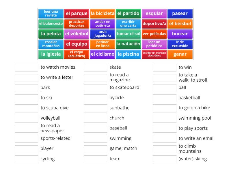 Descubre 1- Lesson 4- Los pasatiempos Voc. - Match up
