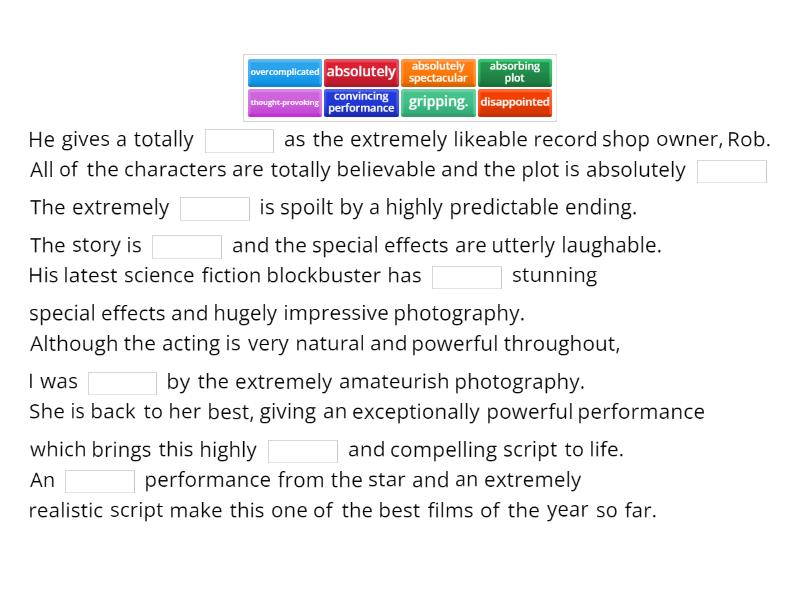Adverbs and adjectives in reviews - Complete the sentence