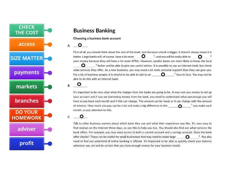 Banking and money activity 3 - reading for gist - Labelled diagram