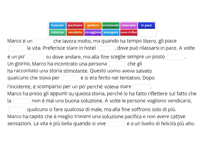 la storia di Marco - Complete the sentence