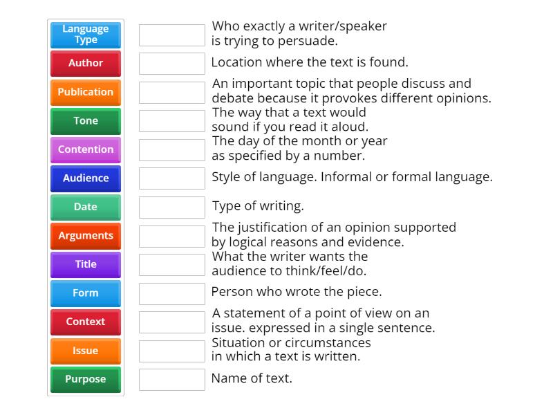 Language Analysis Definitions - Match up