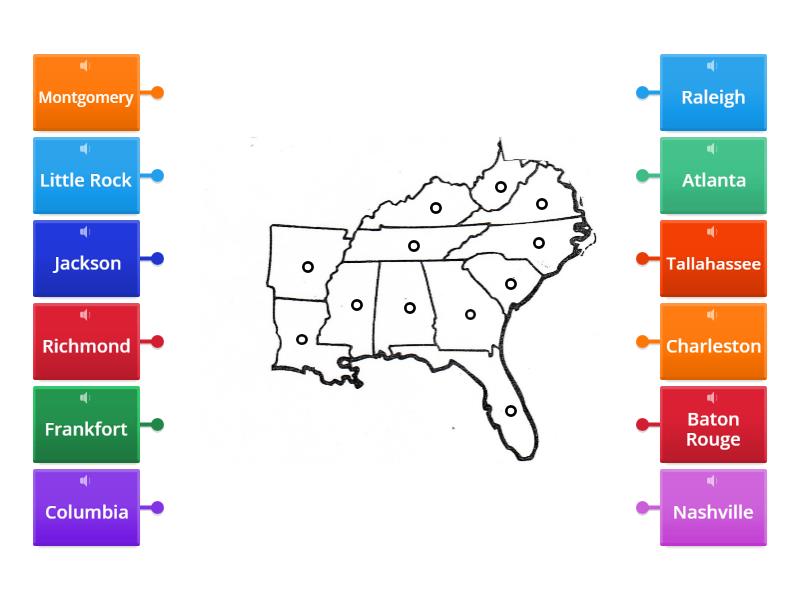 Southeast Capitals Map - Labelled diagram