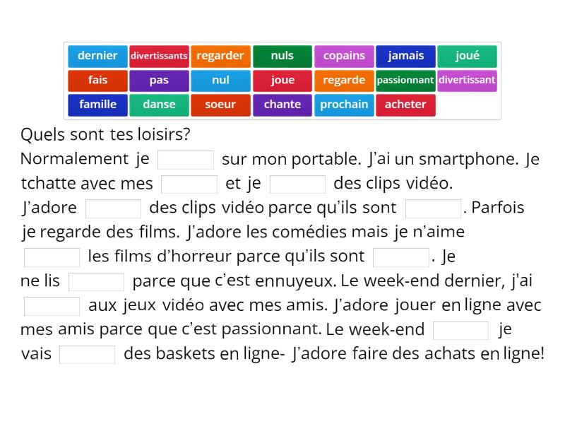 TGS Quels sont tes loisirs? - Complete the sentence