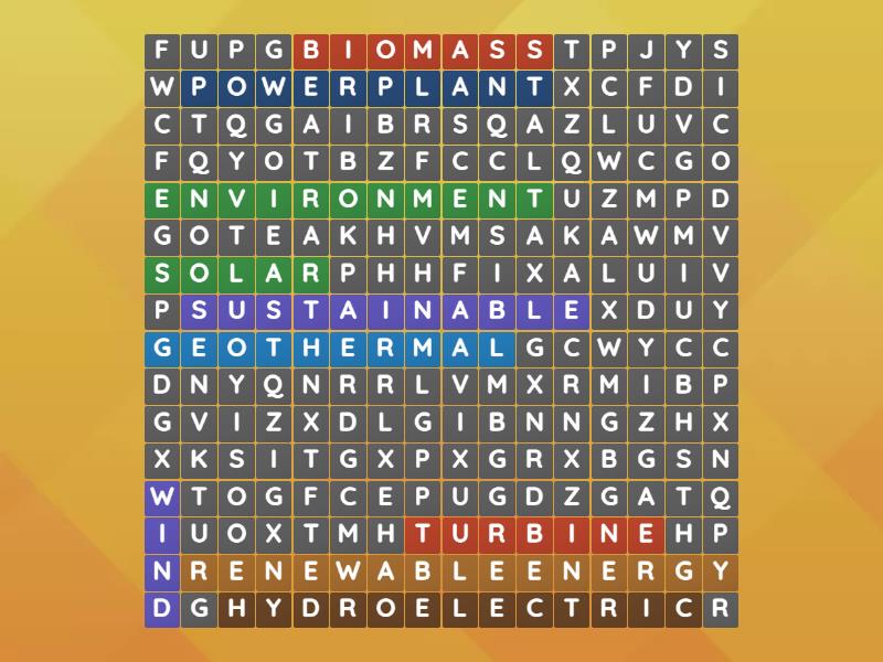 RENEWABLE ENERGY BASIC VOCAB - Sopa de letras
