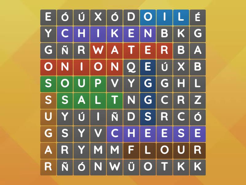 word search of cooking ingredients - Sopa de letras